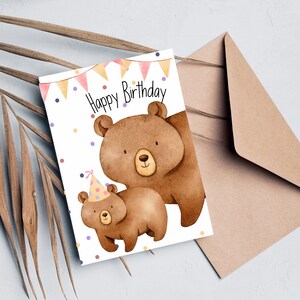 Printable Cute Bears Digital Birthday Card, Digital Printable Birthday ...