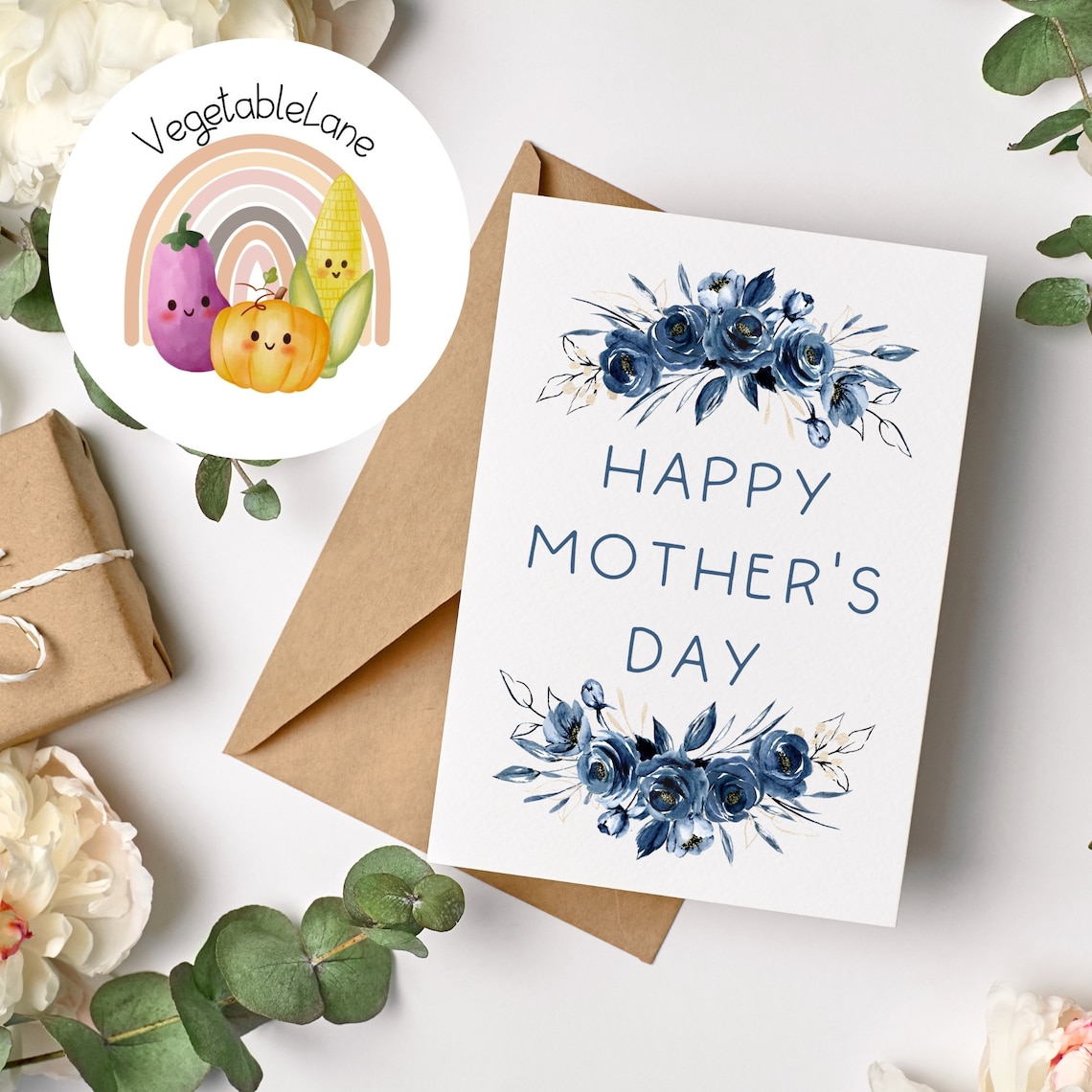 Printable Boho Blue Roses Floral Digital Mother's Day Card, Floral ...