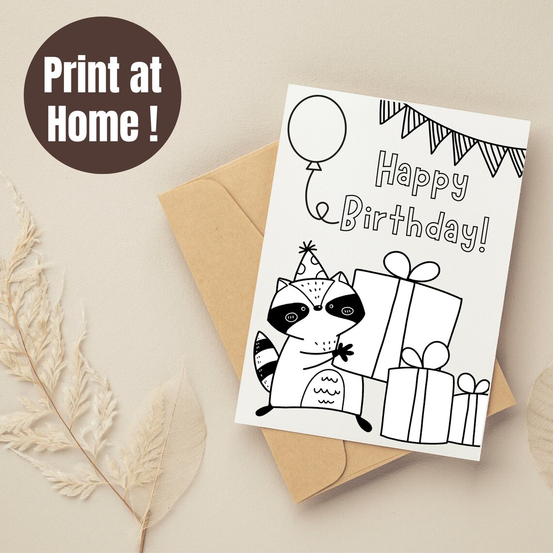 Printable Kids Coloring Card, Printable Kids Birthday Card, Digital ...