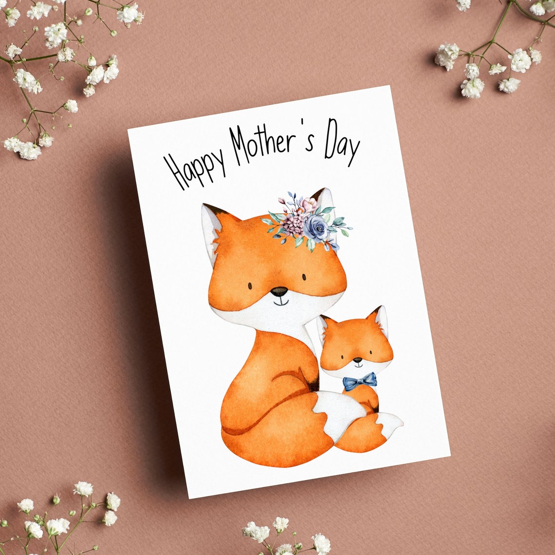 Printable Boho Mother and Son Fox Digital Mother's Day Card, 5x7 ...