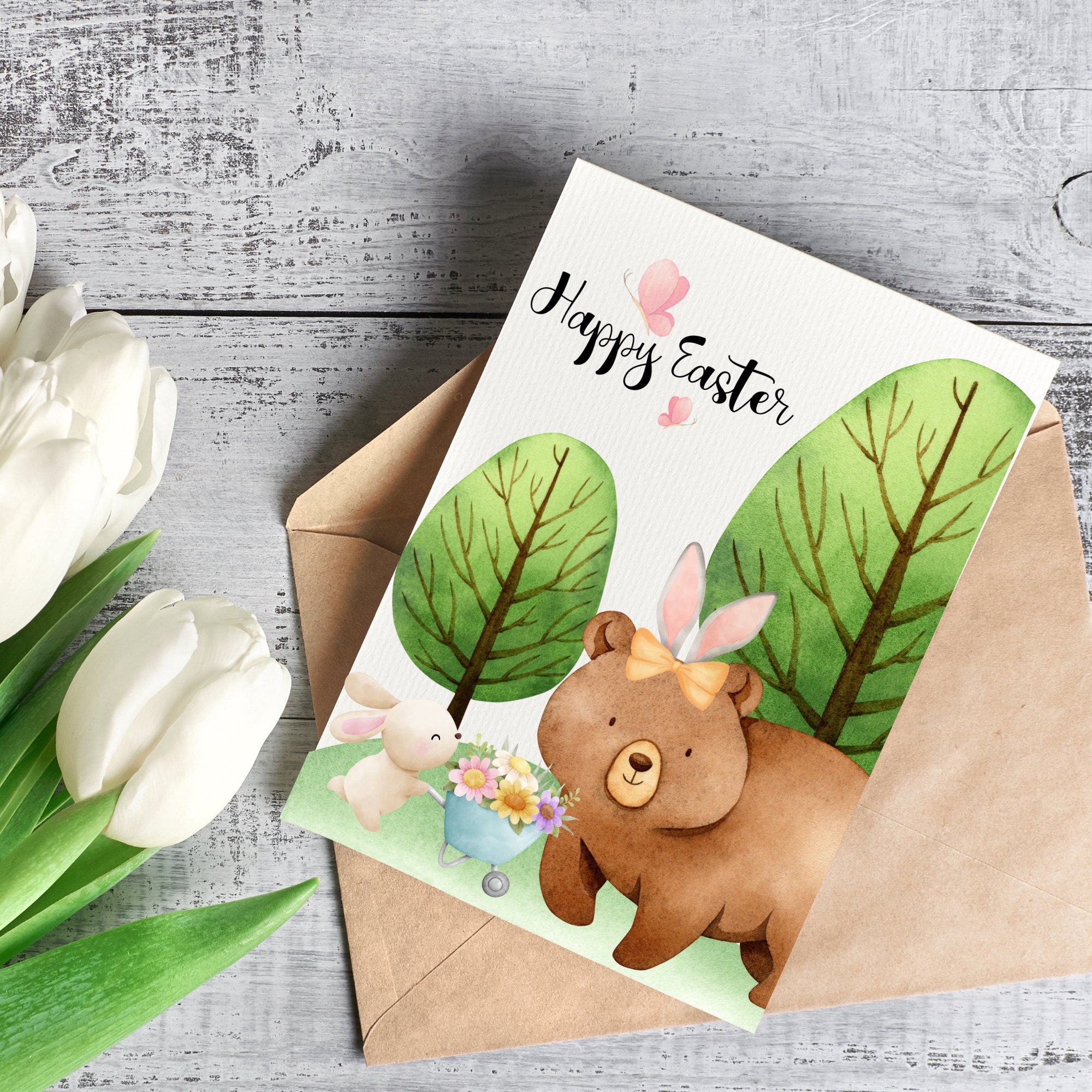 Happy Easter Woodland Animals Printable Easter Card, Digital Easter ...
