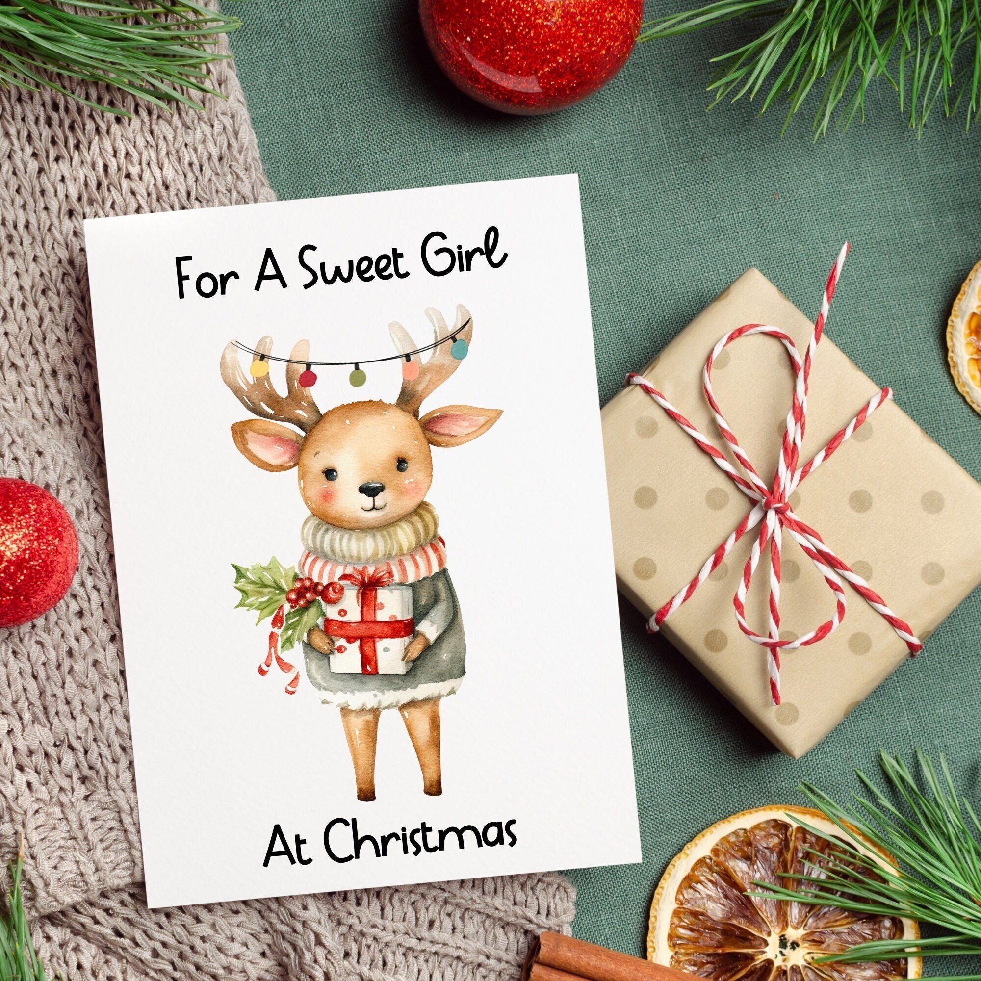 Printable Christmas Card, Cute Reindeer Digital Christmas Card, 5x7 ...