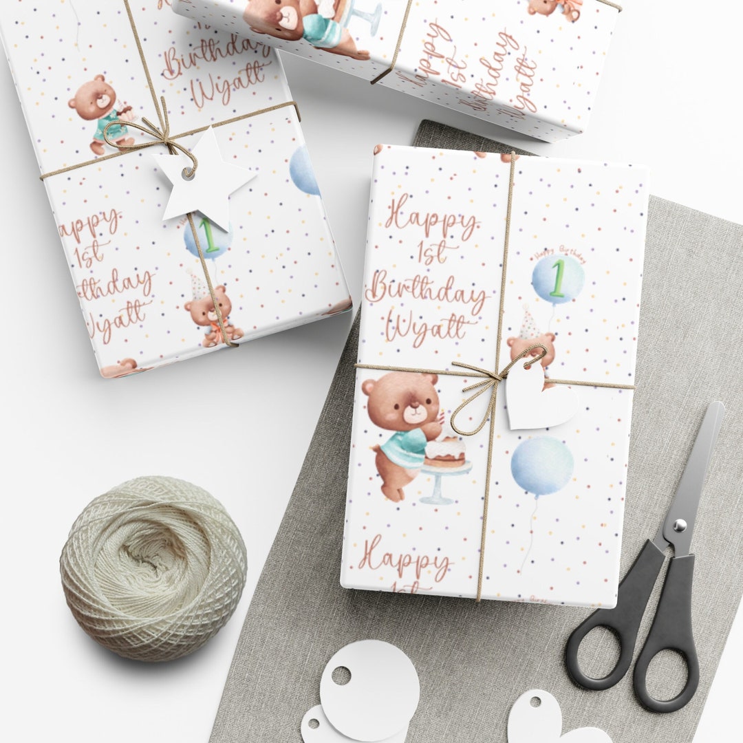 Personalized Baby's First Birthday Teddy Bear Gift Wrap, Custom 1st ...
