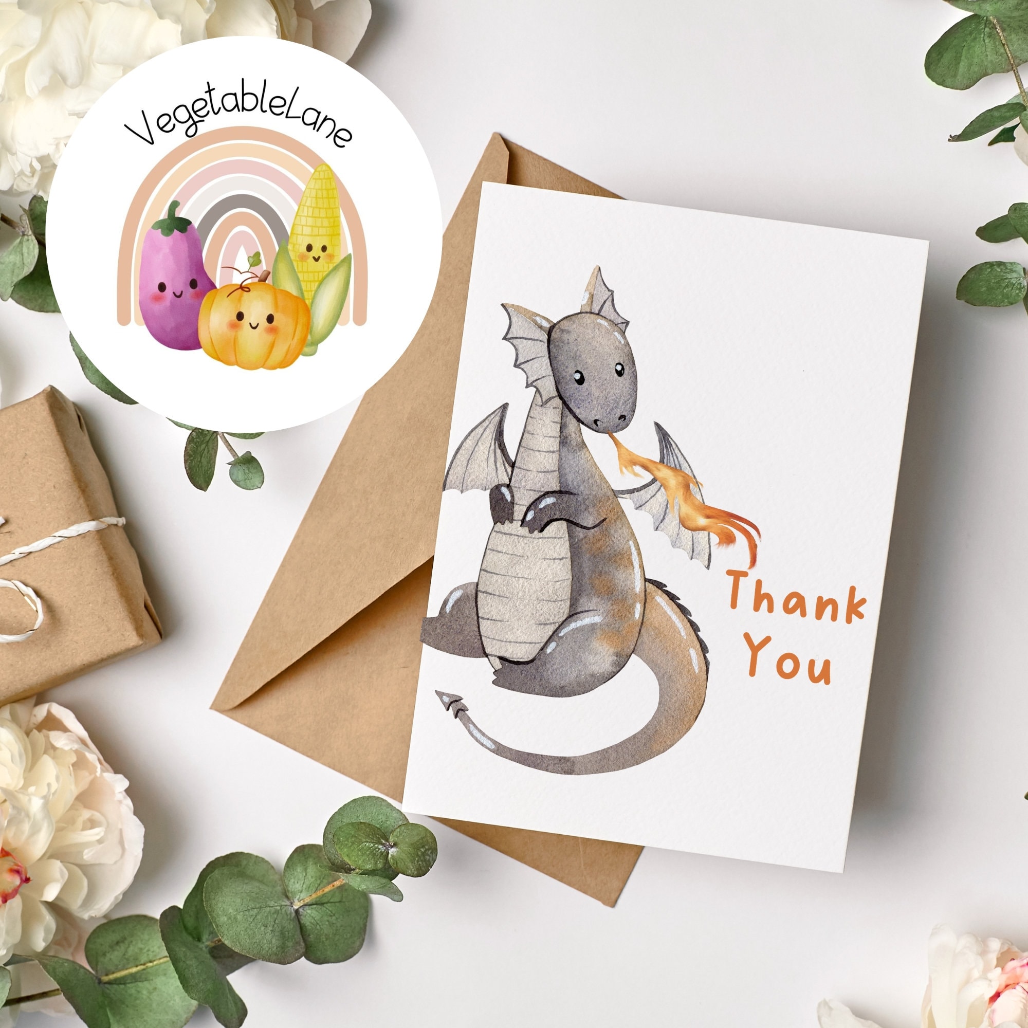 Printable Cute Dragon Digital Thank You Card, Digital Printable Thank ...