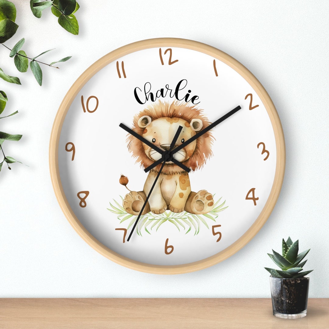 Personalized Kids Jungle Lion Wall Clock, Custom Lion Wall Clock, Lion ...