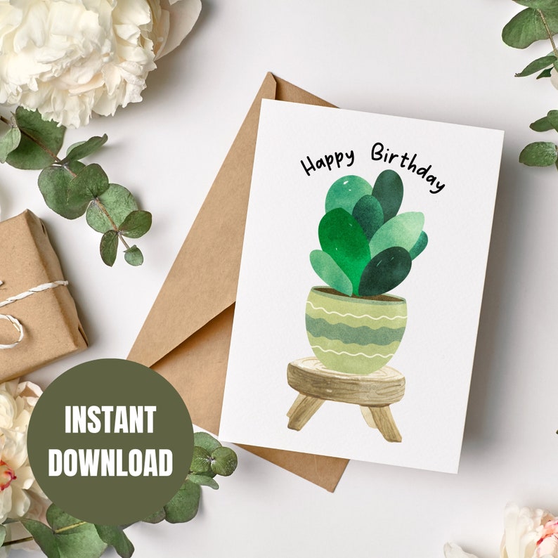 Printable Boho House Plant Digital Happy Birthday Card 5x7 - Etsy