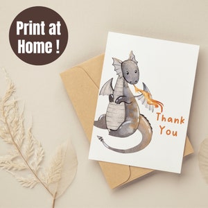 Printable Cute Dragon Digital Thank You Card, Digital Printable Thank ...