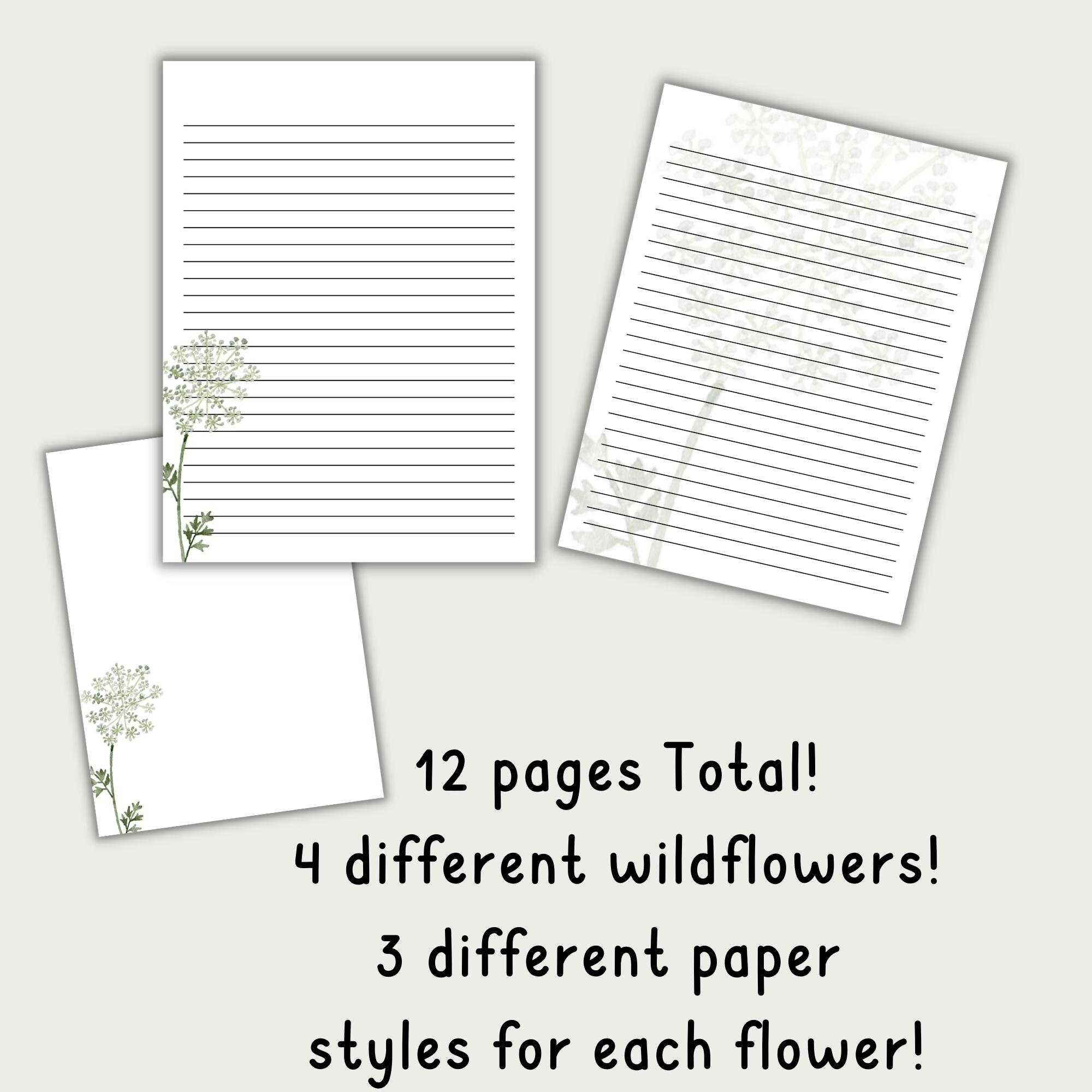 12 Page Boho Wildflower Printable Stationery Set, Wildflower Stationery Set, 8.5x11 Digital ...