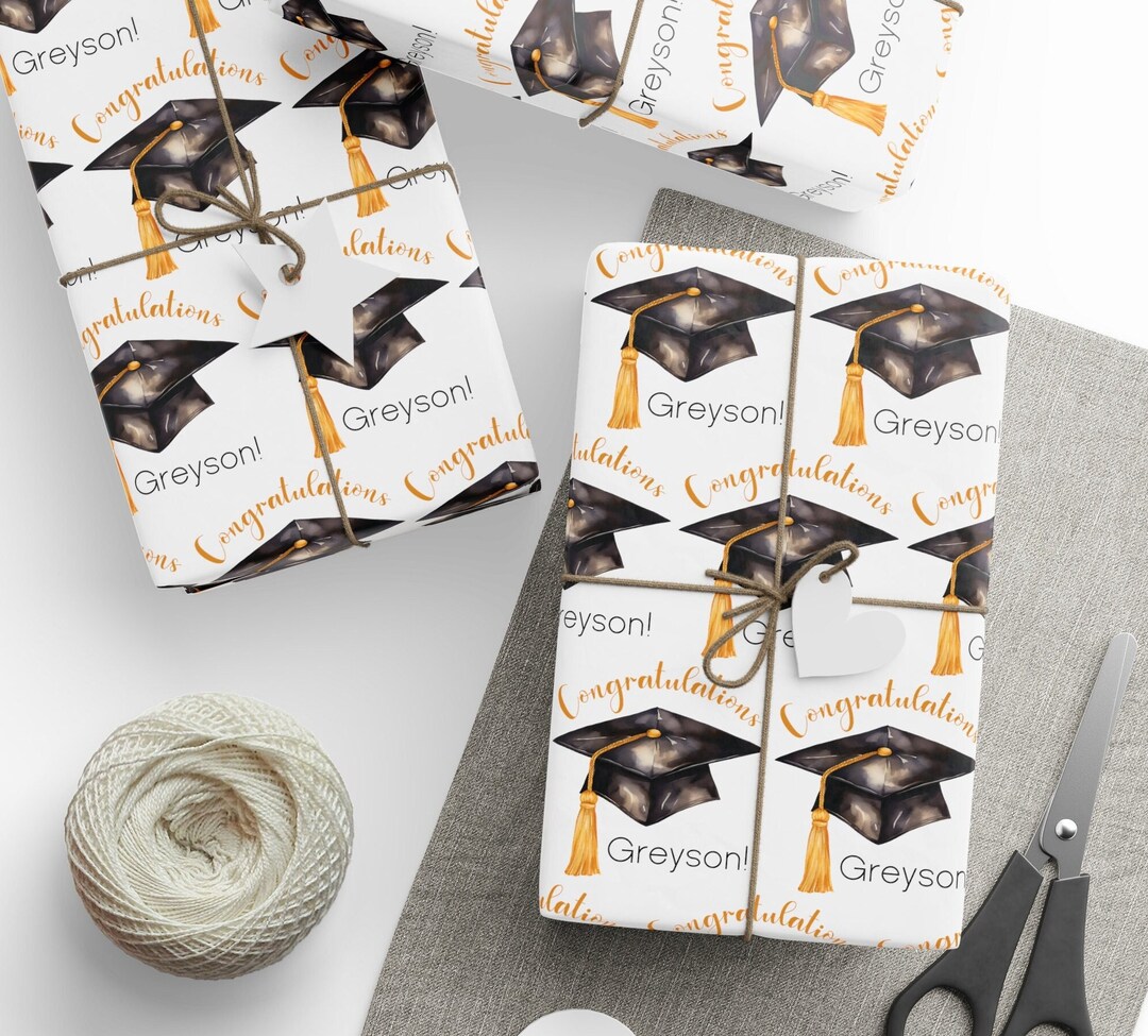 Personalized Graduation Cap Wrapping Paper, Custom Graduation Wrapping ...