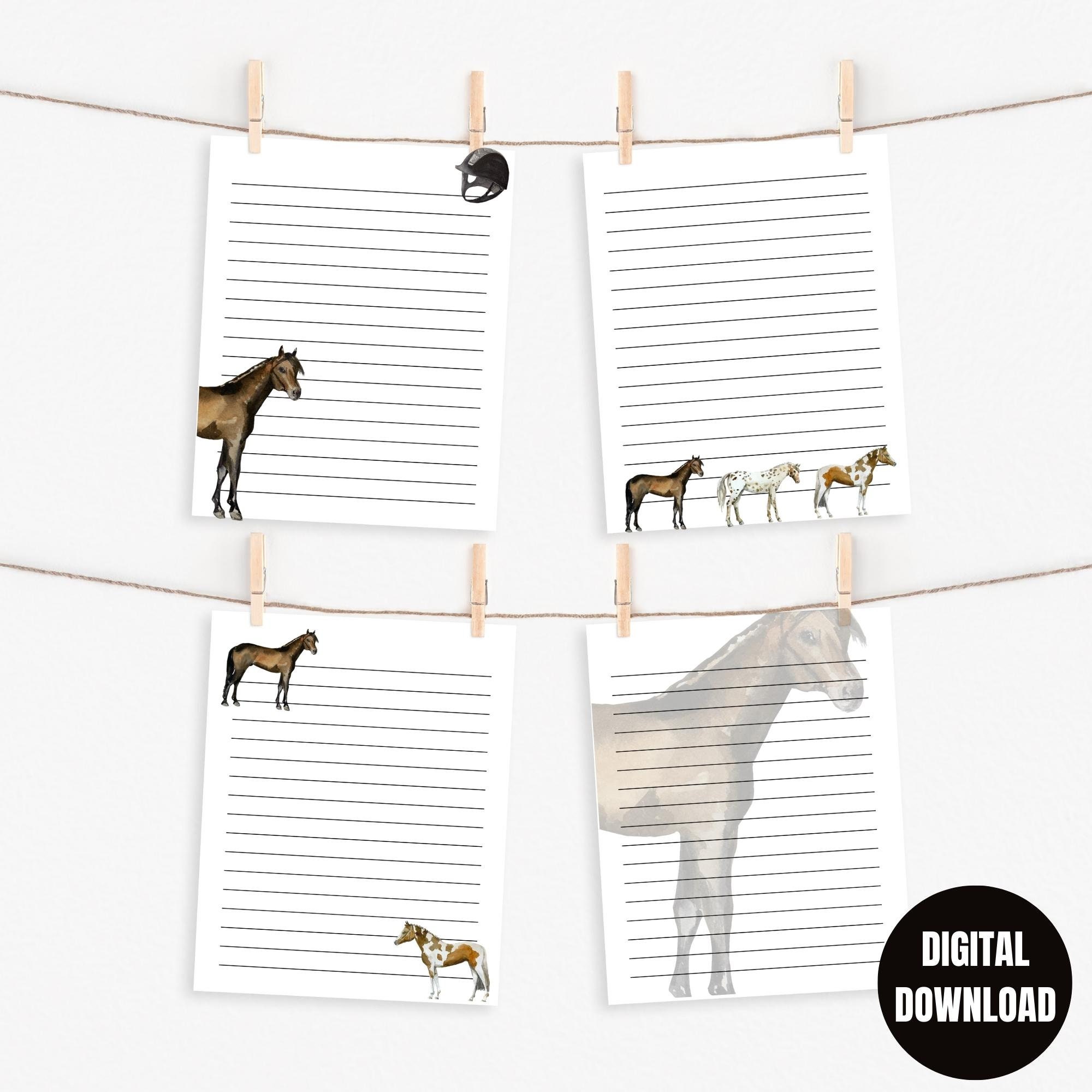 4 Page Equestrian Printable Stationery Set, Horse Stationery Set, 8 ...