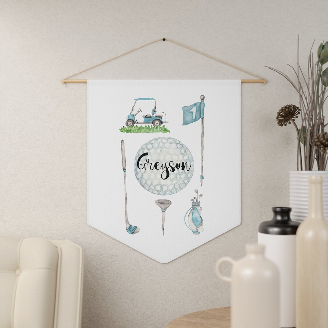 Personalized Golf Ball Pennant Wall Hanging, Custom Golf Pennant With ...