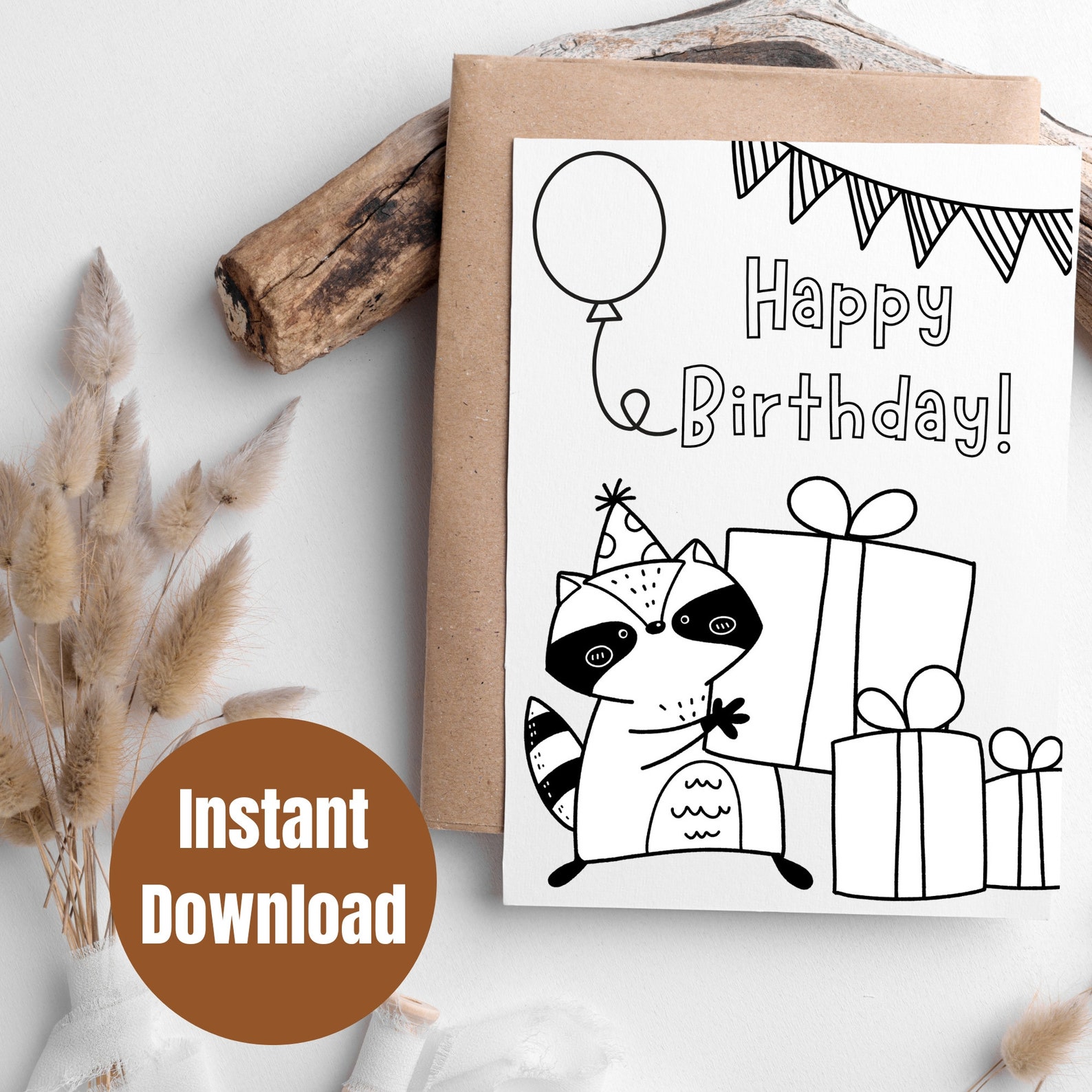 Printable Kids Coloring Card, Printable Kids Birthday Card, Digital ...