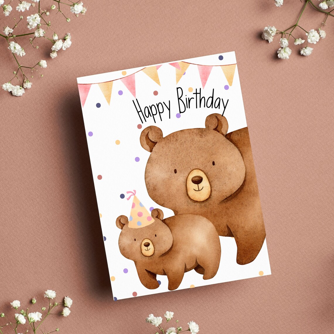 Printable Cute Bears Digital Birthday Card, Digital Printable Birthday ...