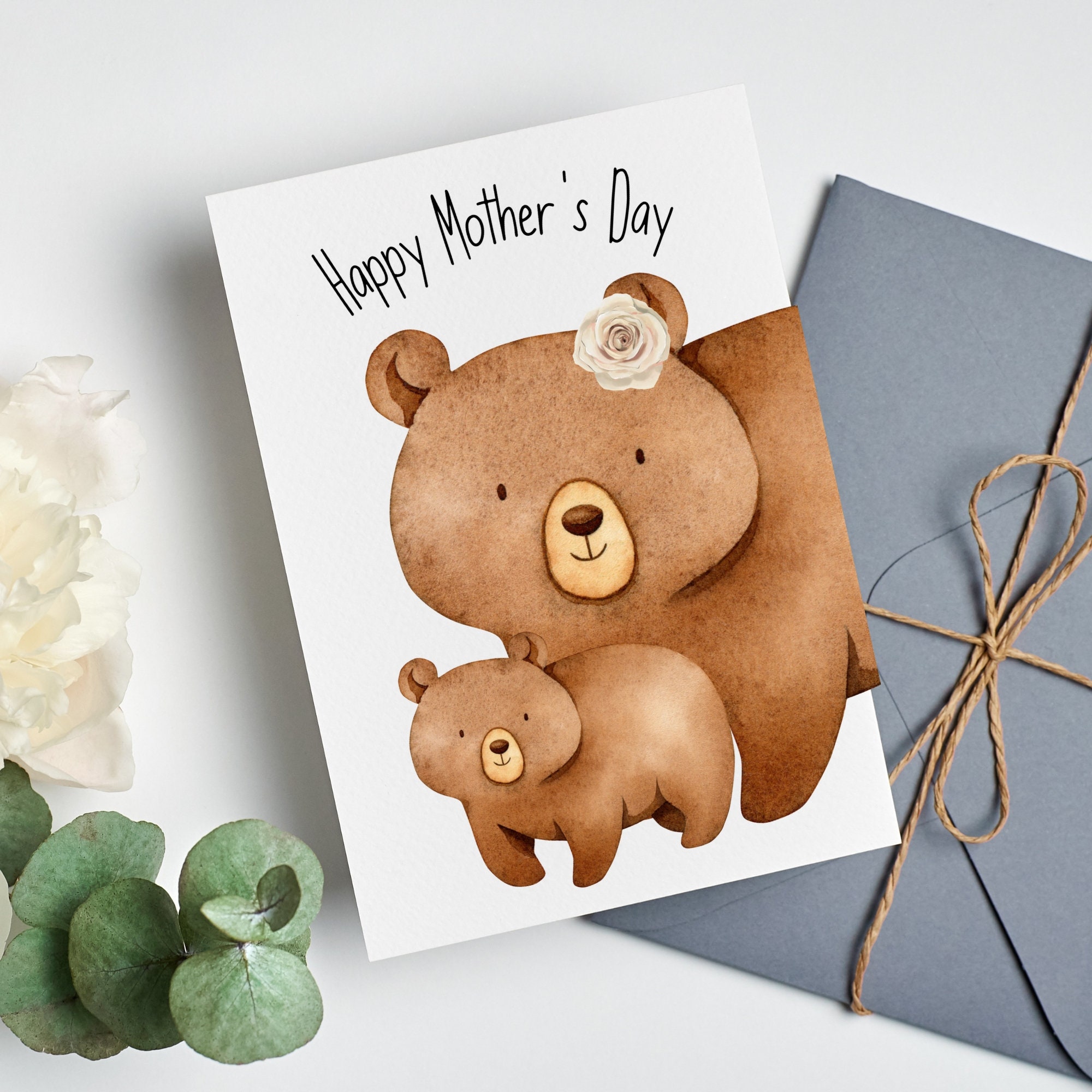 Printable Boho Baby and Mama Bear Digital Mother's Day Card, 5x7 ...