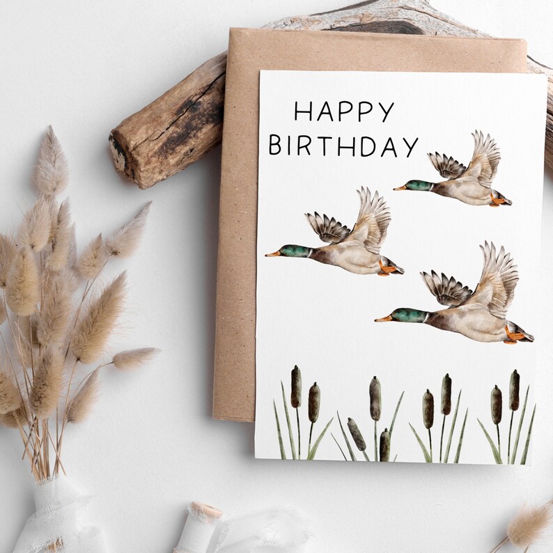 Printable Watercolor Duck Digital Birthday Card, Digital Printable Duck ...
