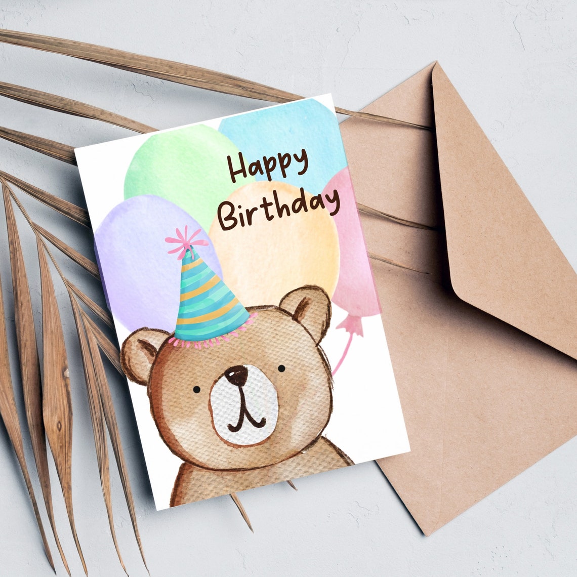 Printable Cute Bear Digital Birthday Card, Digital Printable Birthday ...