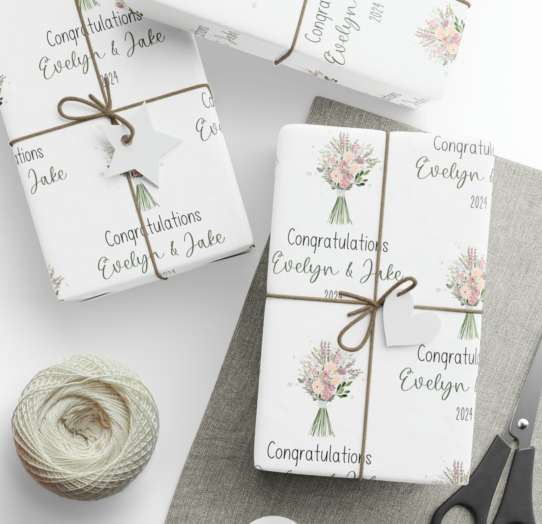 Personalized Wedding Shower Wrapping Paper, Custom Floral Wedding ...