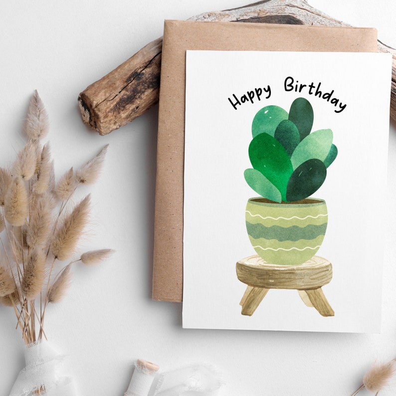 Printable Boho House Plant Digital Happy Birthday Card 5x7 - Etsy