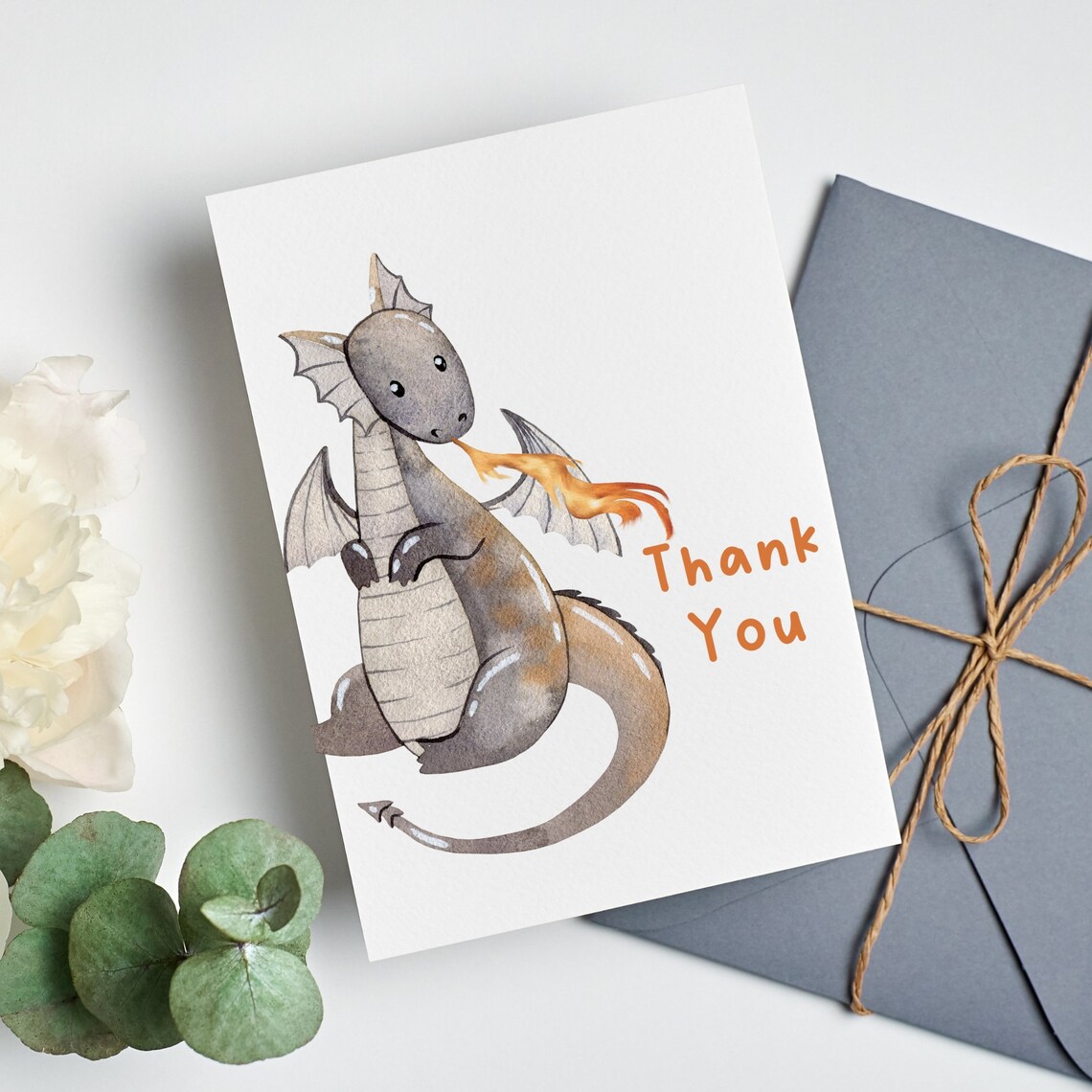 Printable Cute Dragon Digital Thank You Card, Digital Printable Thank ...