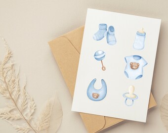 Printable Baby Shower Card, Digital Baby Shower Card, Sweet Baby Boy ...