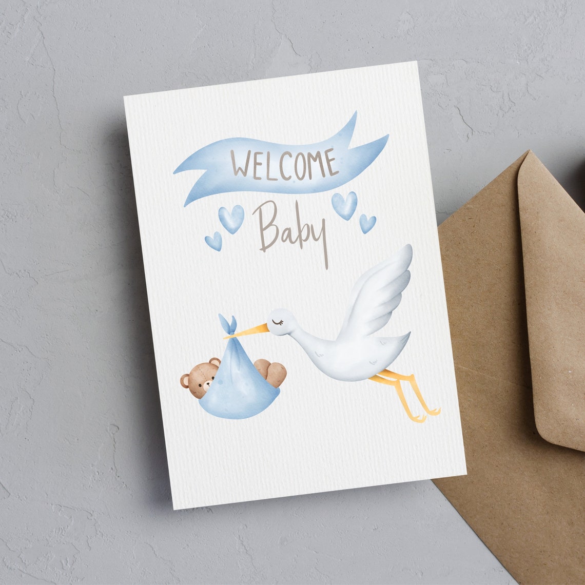 Printable Stork Baby Shower Greeting Card, Digital Baby Shower Card ...