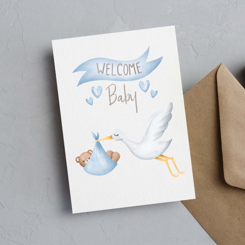 Printable Stork Baby Shower Greeting Card, Digital Baby Shower Card ...