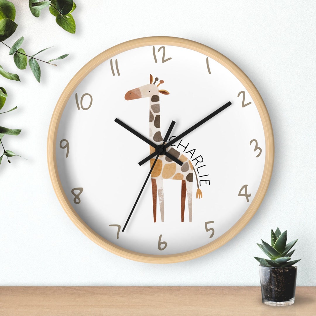 Personalized Boho Giraffe Wall Clock, Custom Giraffe Nursery Wall Clock ...