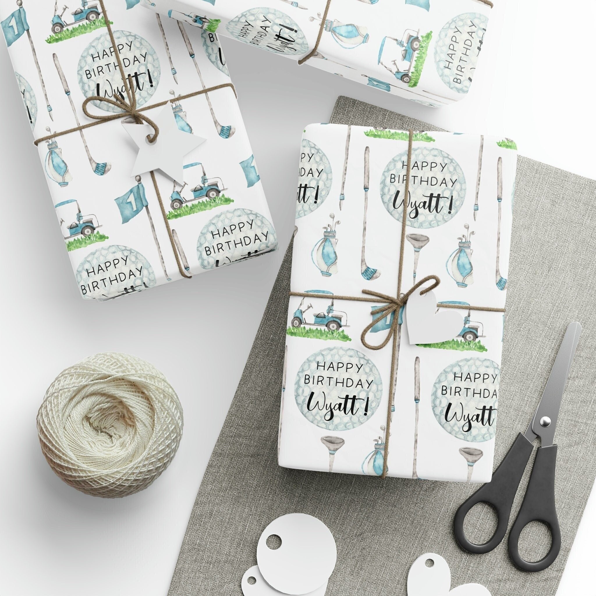 Personalized Golf Birthday Wrapping Paper, Custom Happy Birthday Gift ...