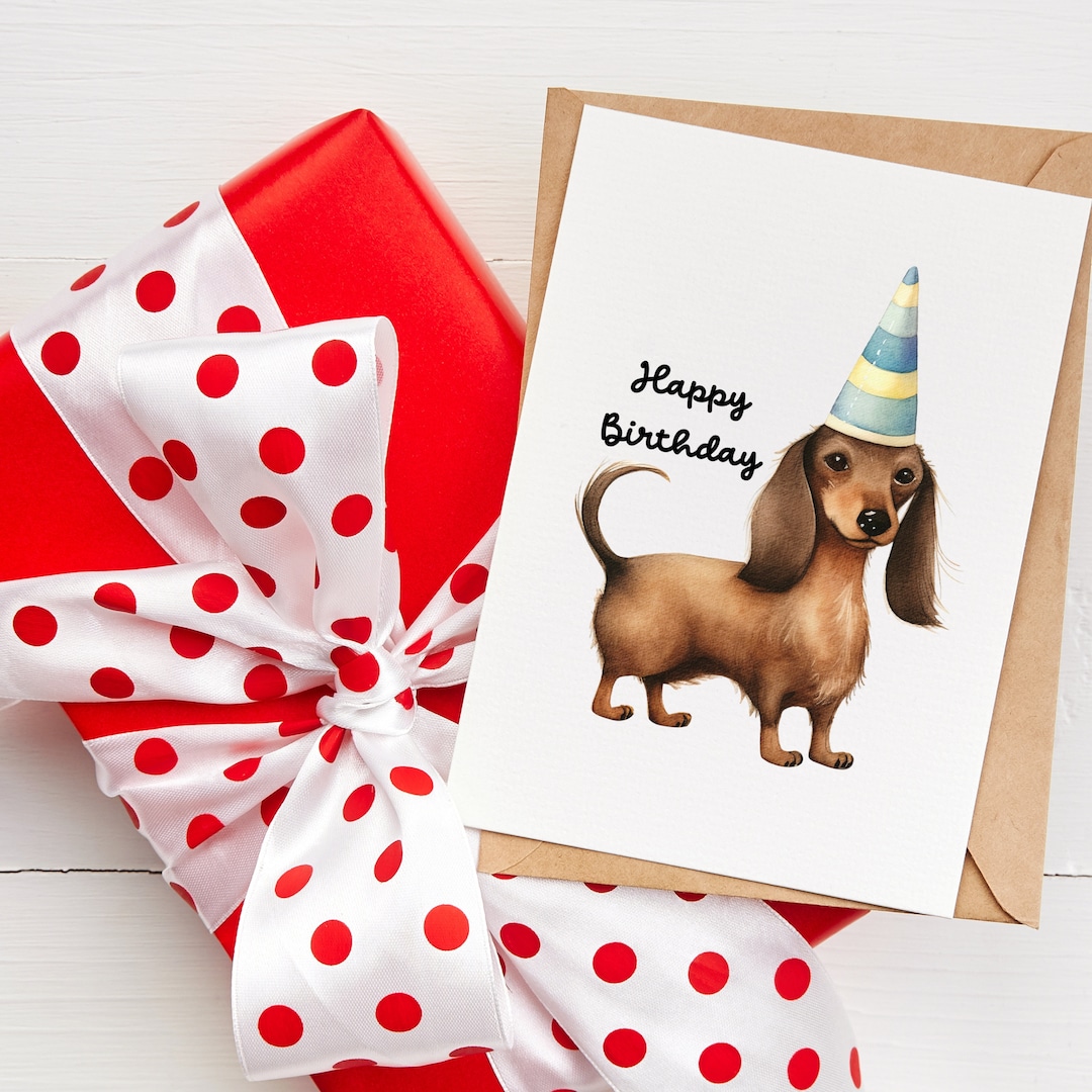 Printable Cute Dachshund Happy Birthday Digital Card, Digital Dachshund ...