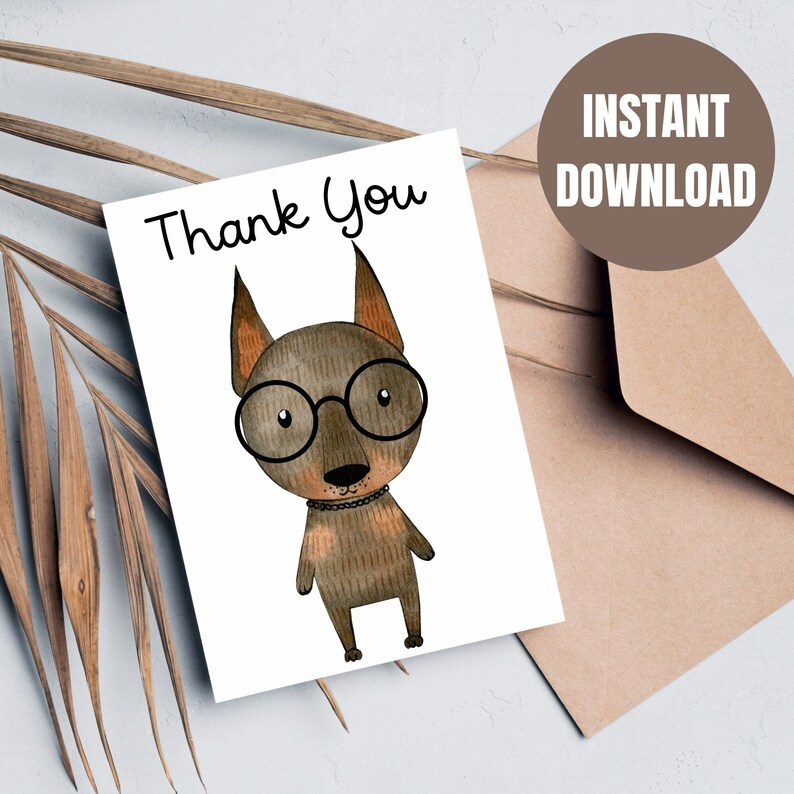 Printable Doberman Pinscher Digital Thank You Card, Digital Thank You ...