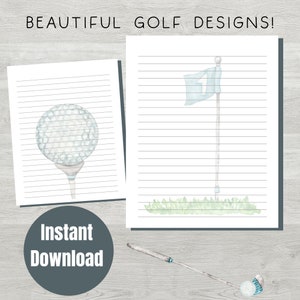 9 Page Golf Printable Stationery Set, 8.5x11 Digital Stationery Set ...