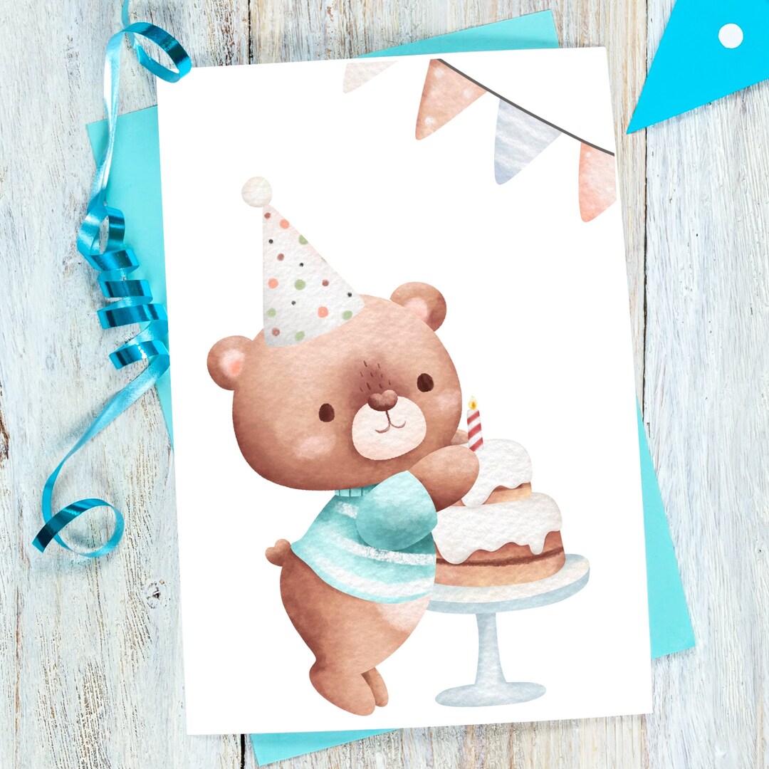 Printable Cute Bear Gender Neutral Birthday Card, 5x7 Digital Gender ...