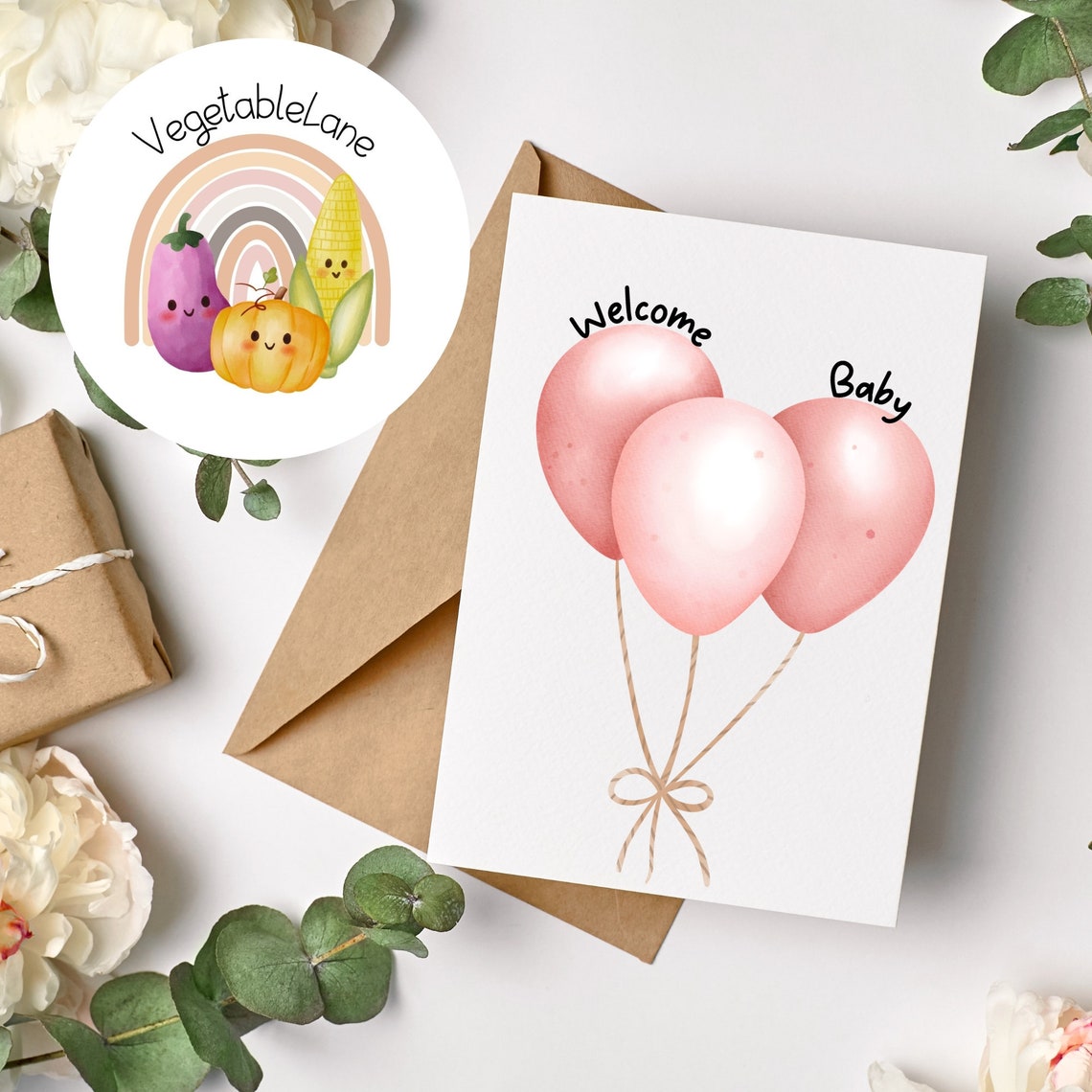 Pink Balloons Printable Baby Shower Greeting Card, Digital Baby Shower ...