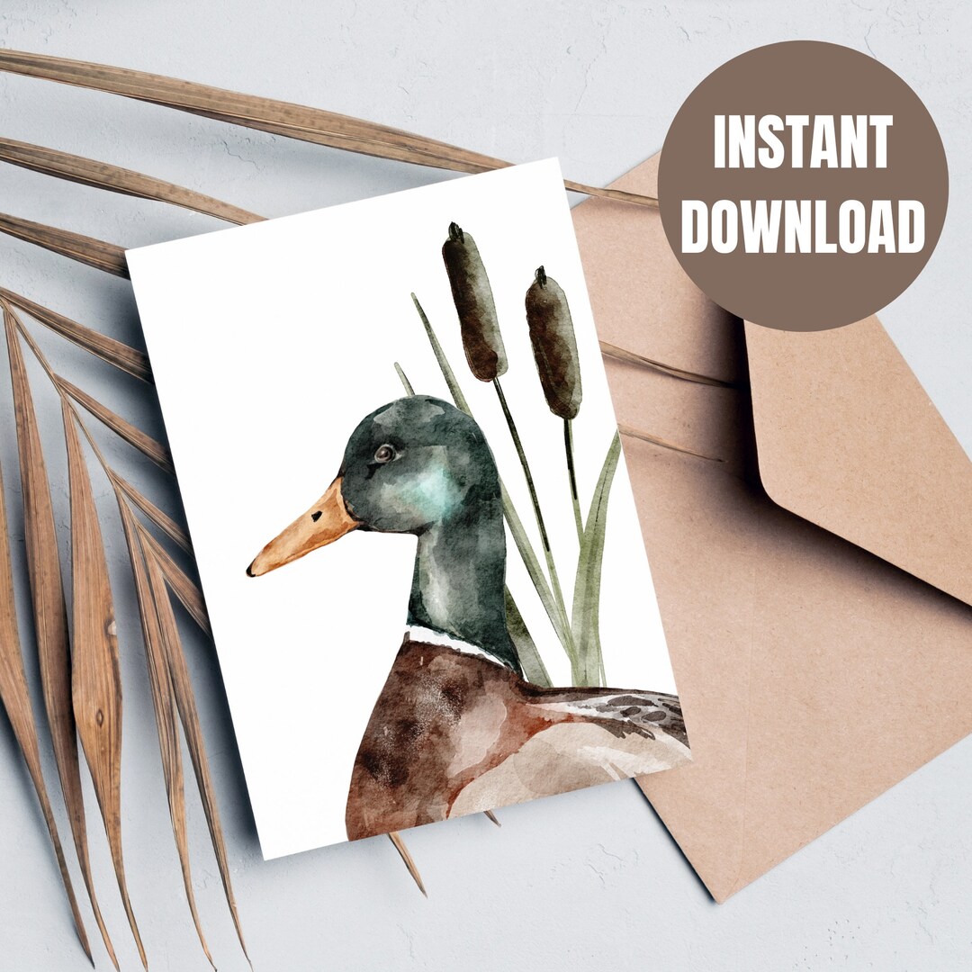 Printable Watercolor Duck Digital Card, Digital Printable Duck Card ...