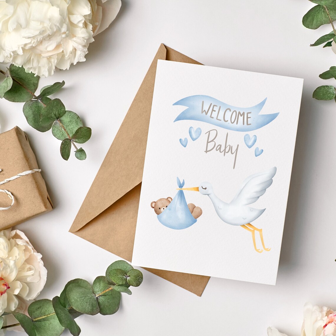 Printable Stork Baby Shower Greeting Card, Digital Baby Shower Card ...