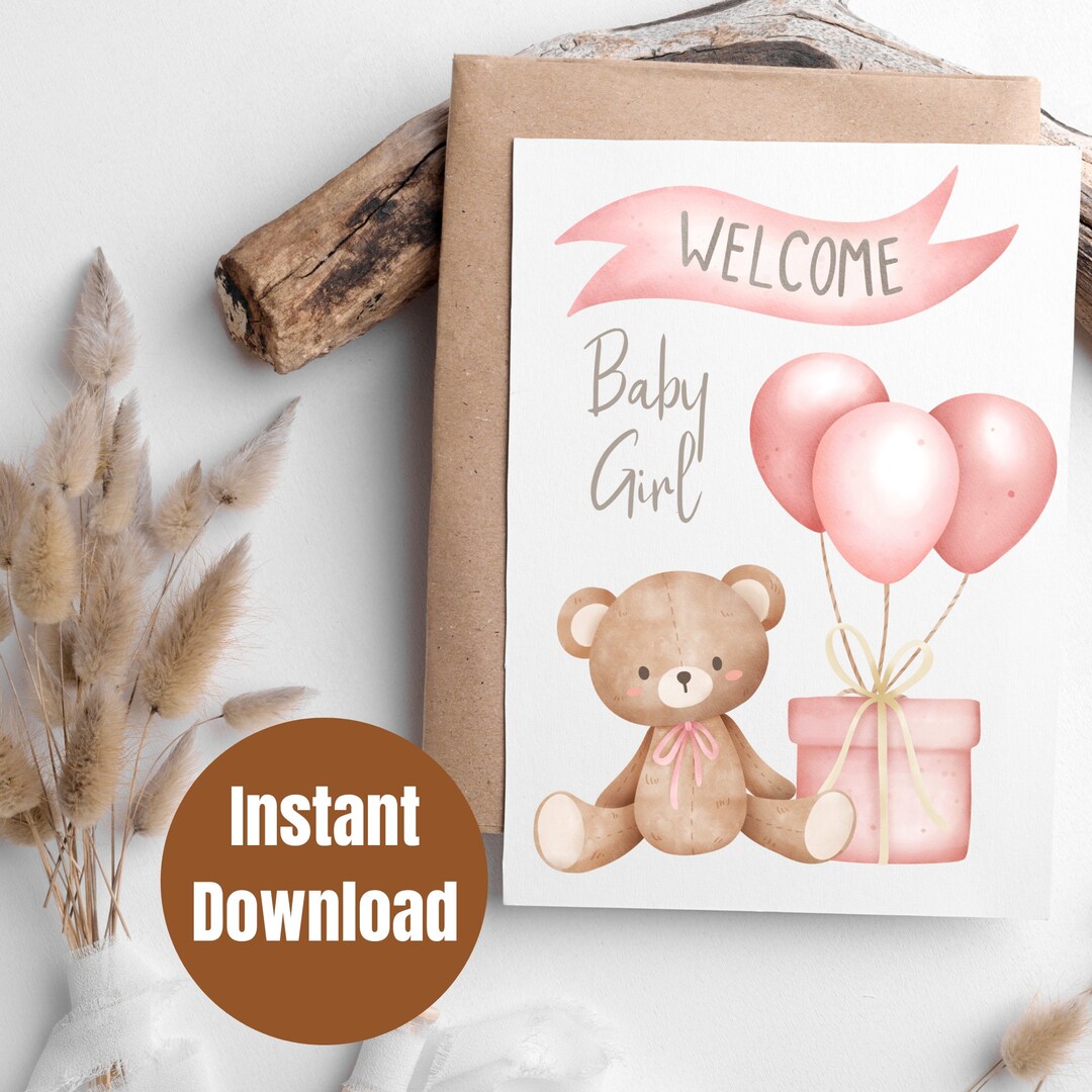 Printable Baby Shower Card, Digital Baby Shower Card, Digital Teddy ...