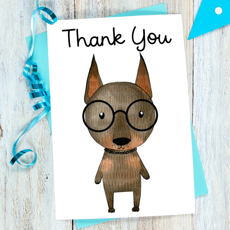 Printable Doberman Pinscher Digital Thank You Card, Digital Thank You ...