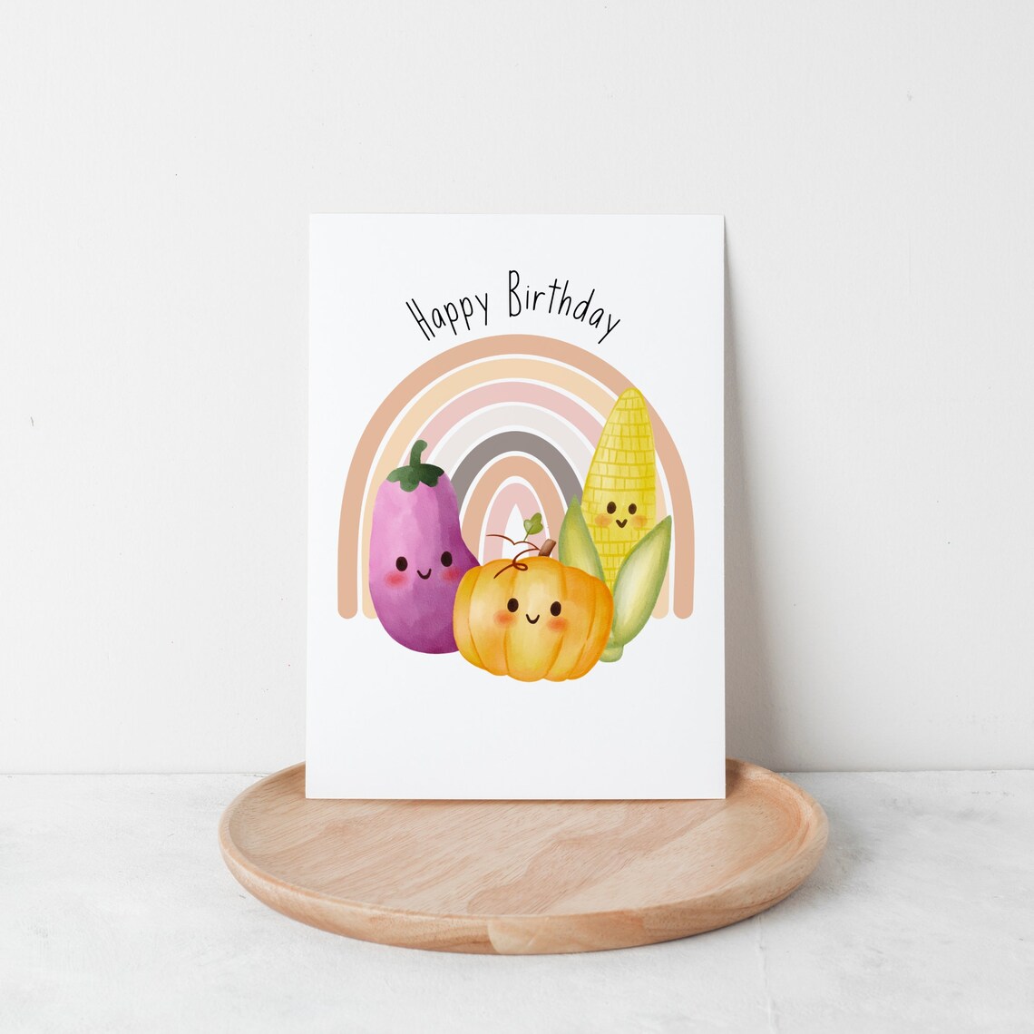 Printable Cute Vegetable Boho Rainbow Digital Birthday Card, Digital ...