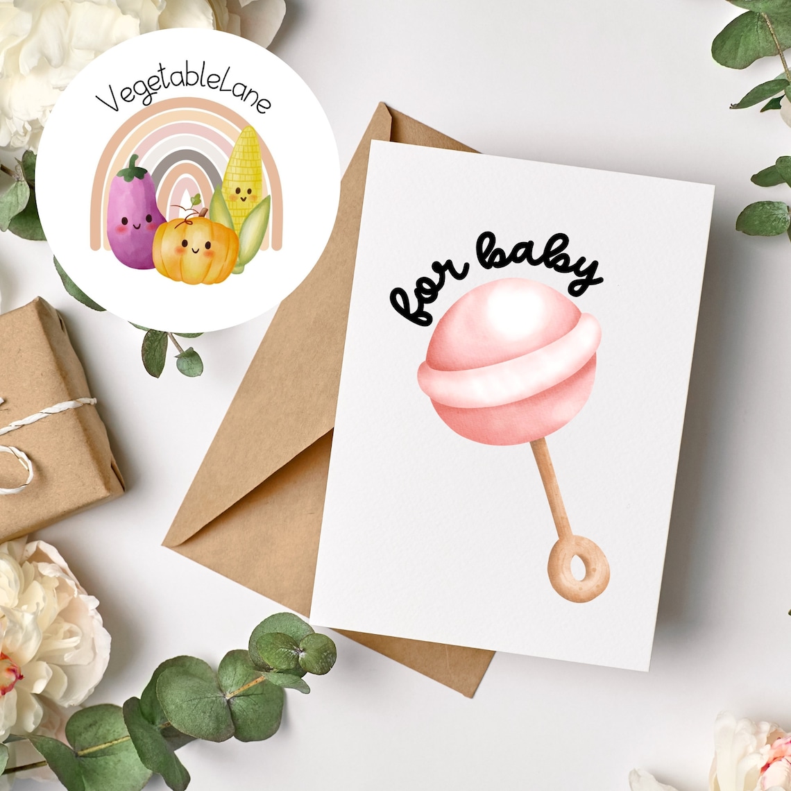 Pink Rattle Printable Baby Shower Greeting Card, Digital Baby Shower ...