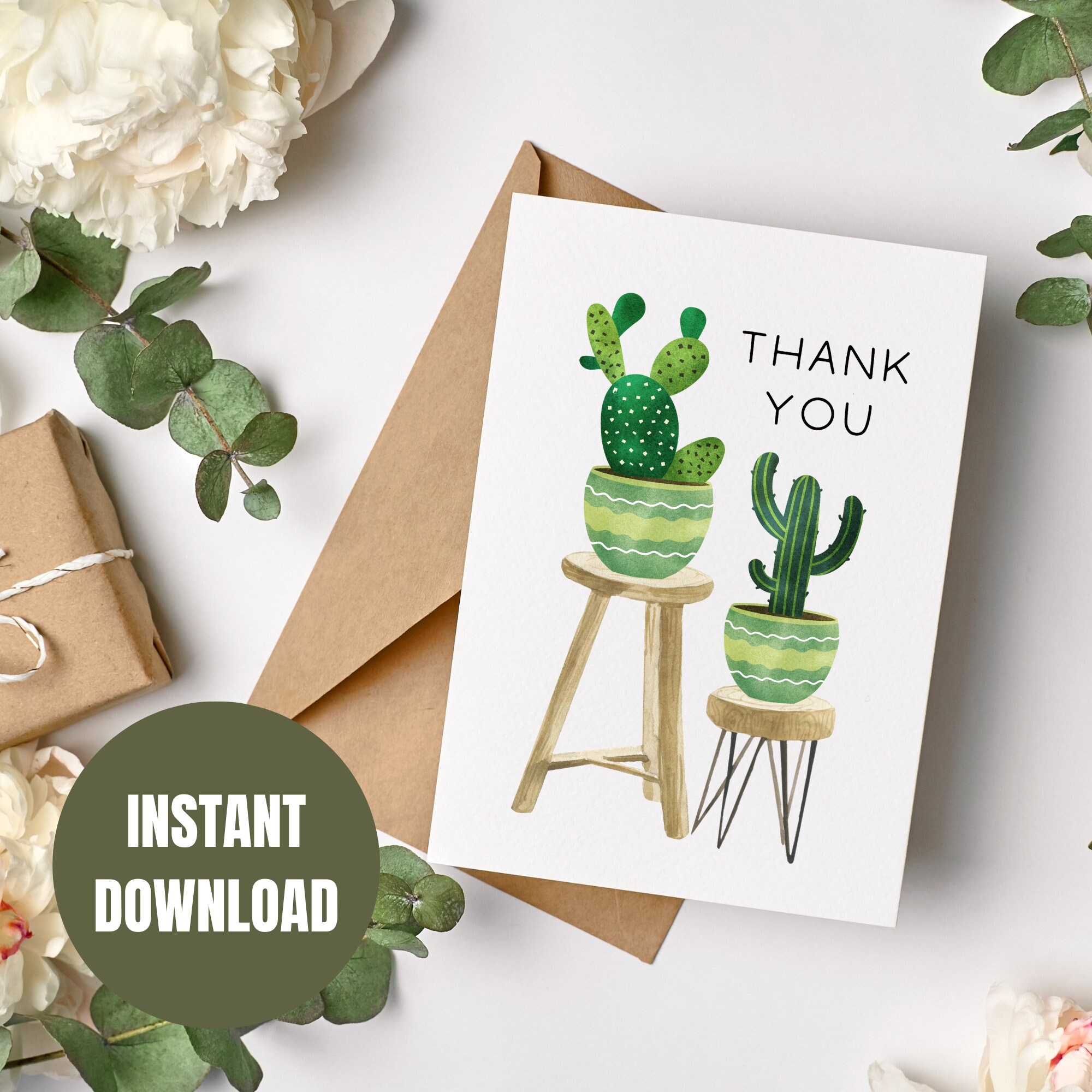 Printable Boho Cactus Digital Thank You Card Digital - Etsy