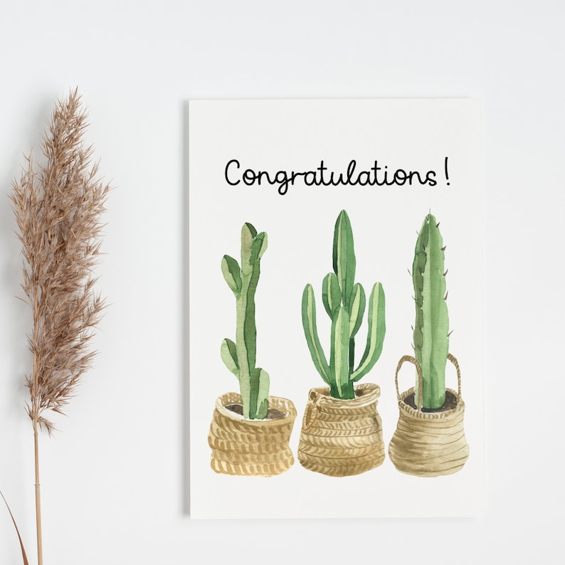 Printable Boho Cactus Digital Congratulations Card, Digital Printable ...