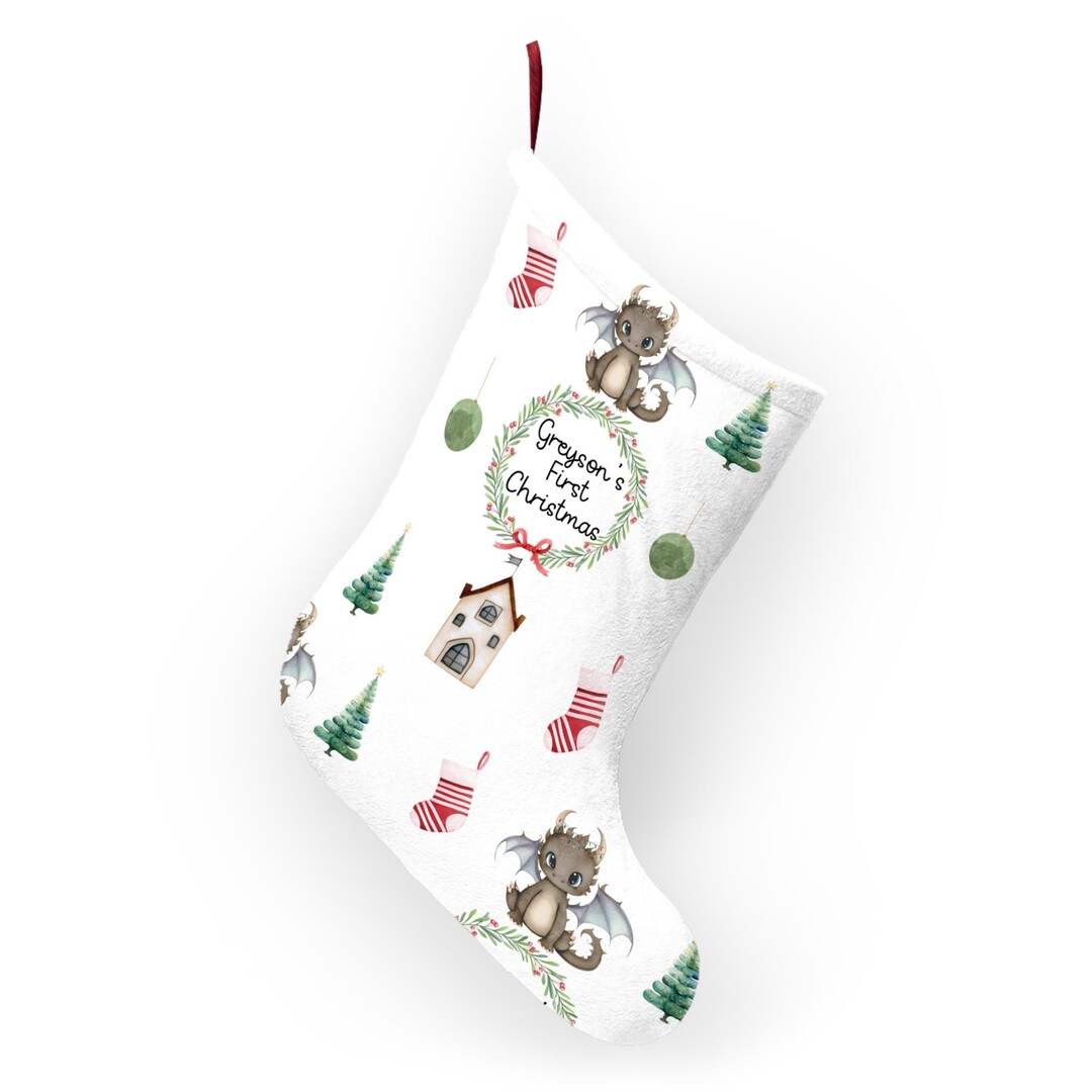 Personalized Fleece Dragon Baby's First Christmas Stocking, Custom ...