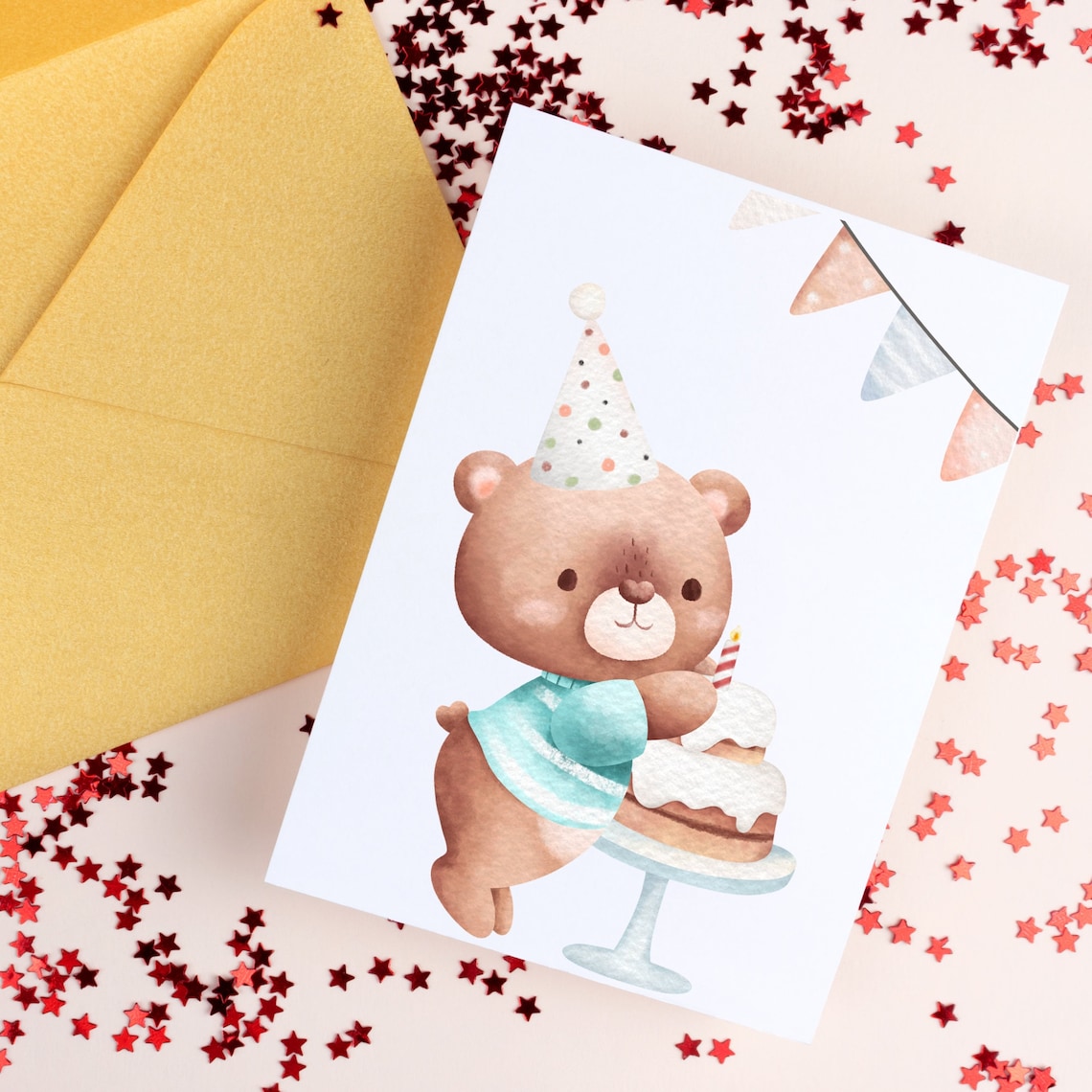Printable Cute Bear Gender Neutral Birthday Card, 5x7 Digital Gender ...
