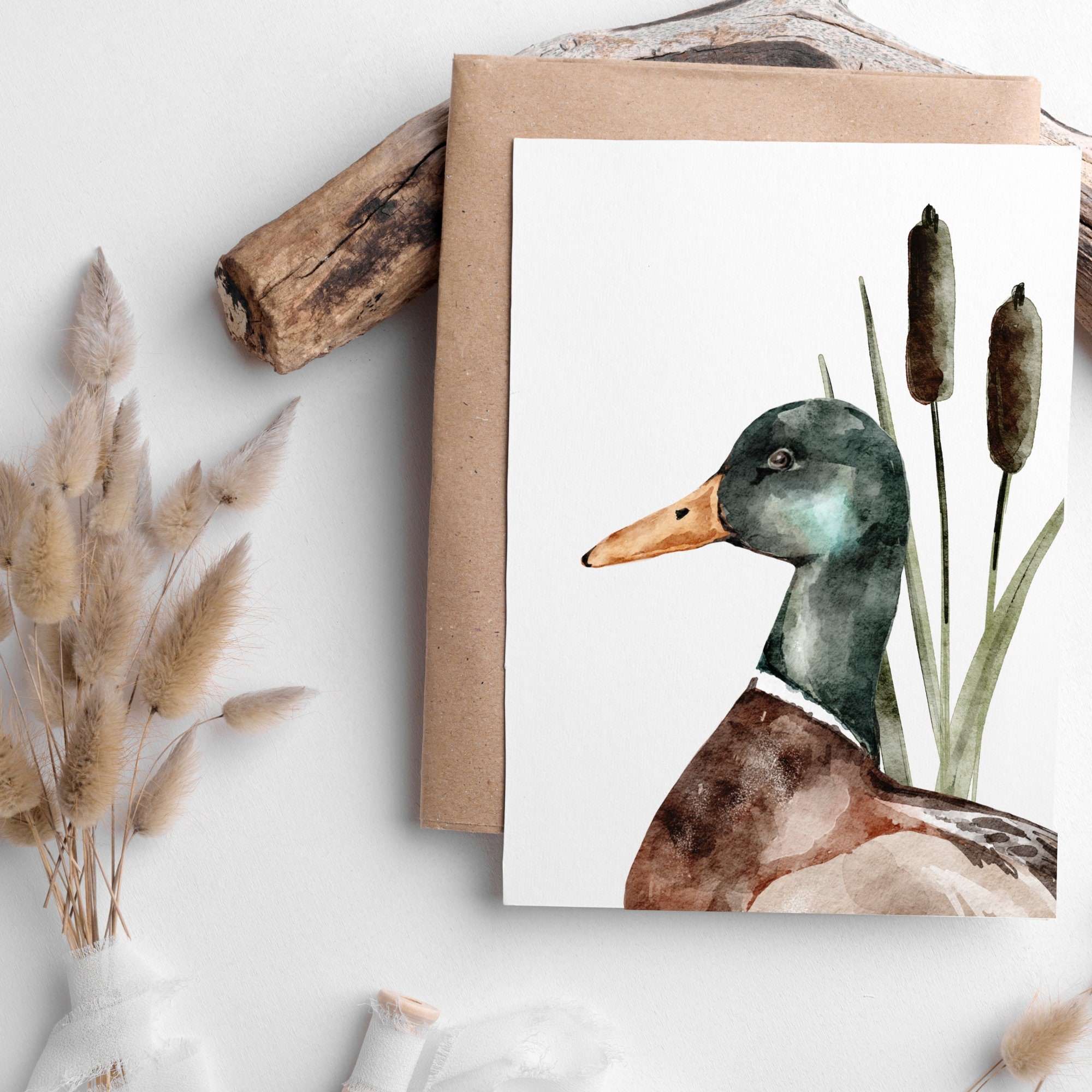 Printable Watercolor Duck Digital Card, Digital Printable Duck Card ...