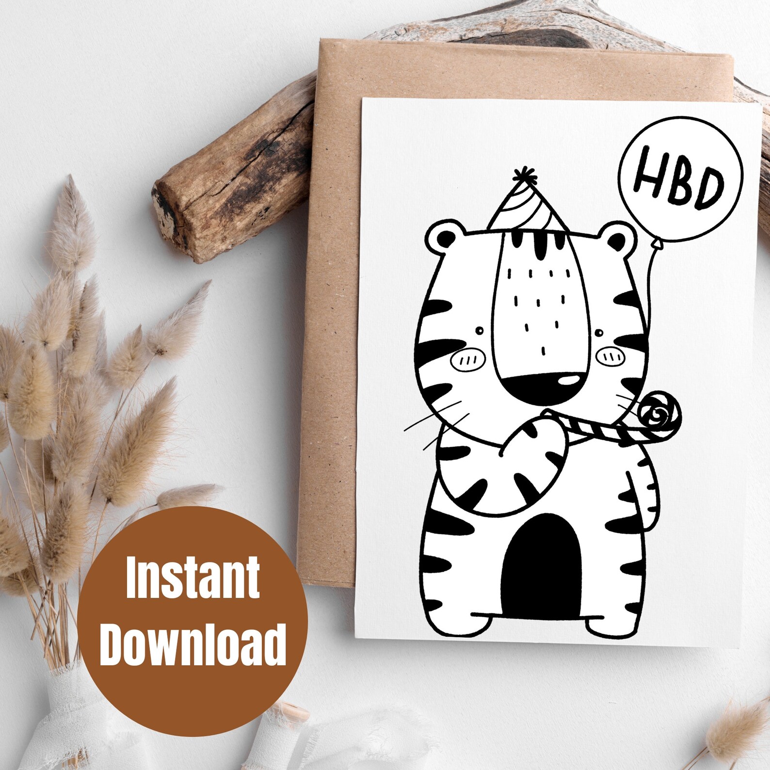 Printable Kids Coloring Card, Printable Kids Birthday Card, Digital ...