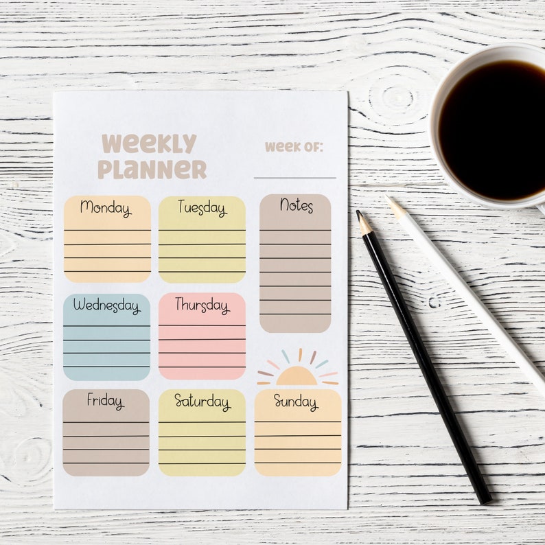 Boho Weekly Planner Printable, Instant Download, Pastel Color Digital ...