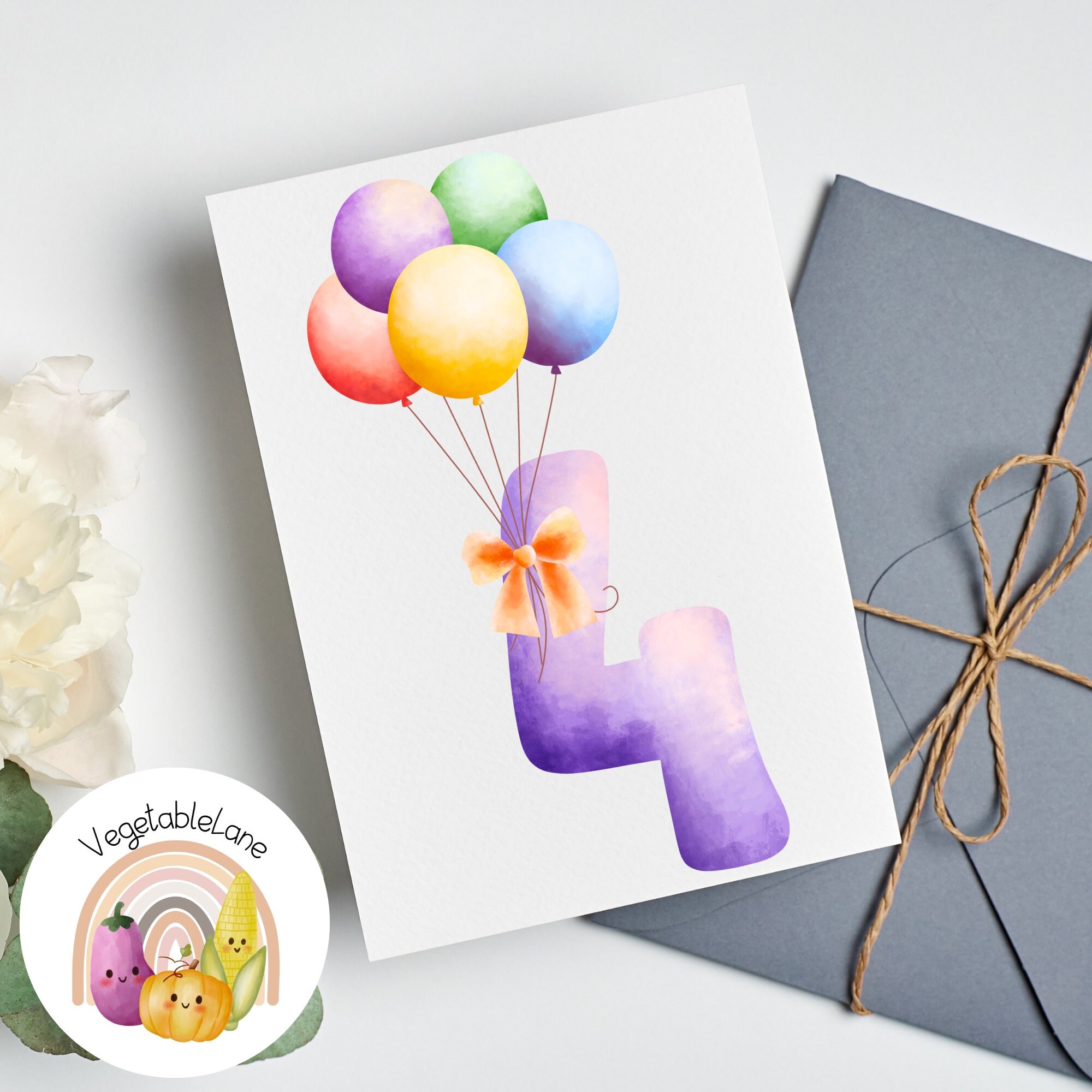 Printable Cute Gender-neutral 4th Birthday Card, 5x7 Digital Gender ...