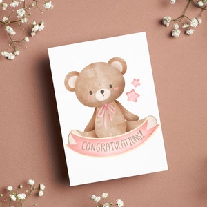 Printable Baby Shower Card, Digital Baby Shower Card, Digital Teddy ...