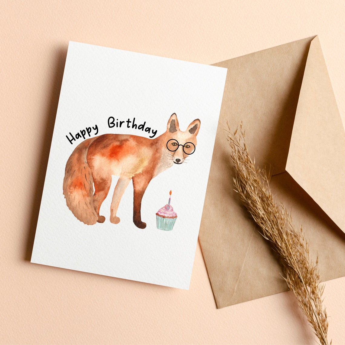 Printable Boho Fox Wearing Glassed Digital Birthday Card - Etsy
