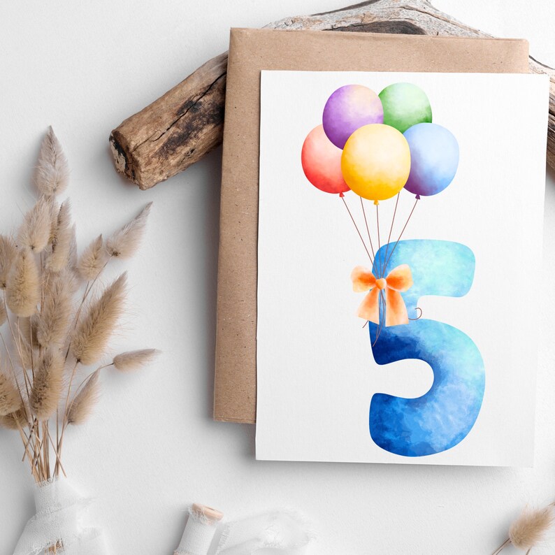 Printable Cute Gender-neutral 5th Birthday Card 5x7 Digital - Etsy